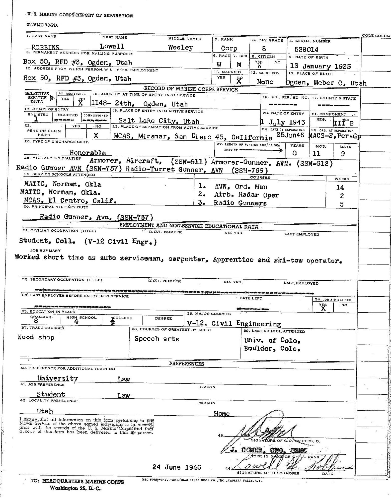 MILITARY - BUD ROBBINS